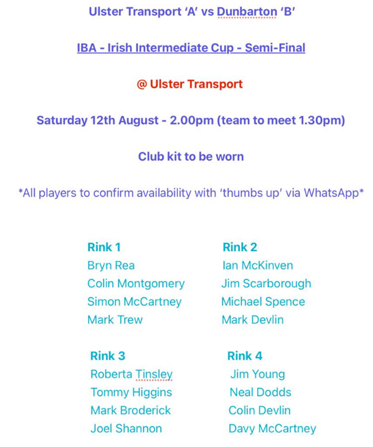 A look ahead at the IBA Intermediate Cup Semi Final against Dunbarton B ...